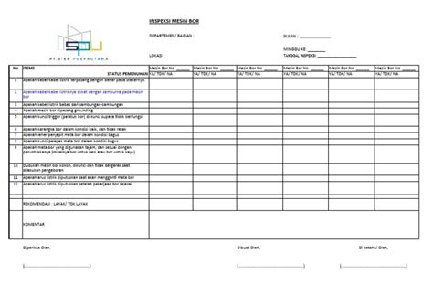 Form Inspeksi Mesin Bor Pdf