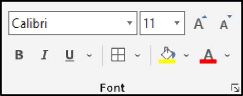 Ms Excel 004 Font Group Font Style Font Size Bold Italic Fill Color Font Color In