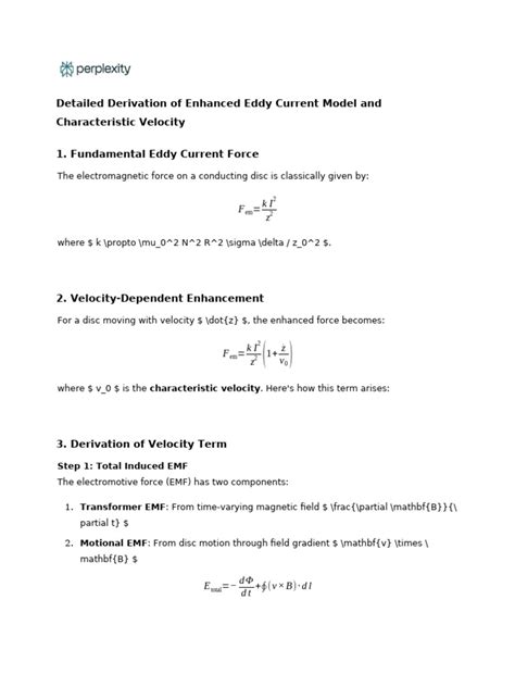 Detailed Derivation Of Enhanced Eddy Current Model Pdf Force Electromagnetic Field