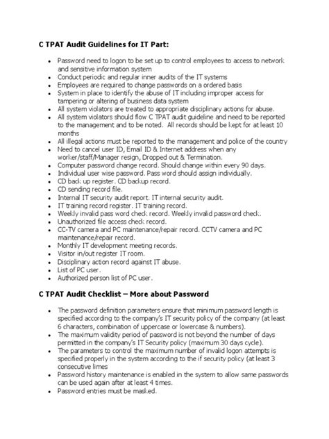 C Tpat Audit Guidelines For It Part Pdf Laptop Computer Virus