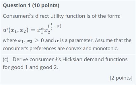 Solved Question 1 10 Points Consumeris Direct Utility
