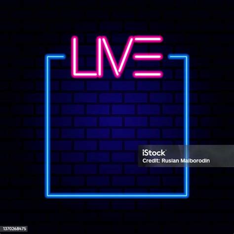 벽돌 벽에 프레임 네온 사인과 함께 살고있다 벡터 일러스트레이션 공연에 대한 스톡 벡터 아트 및 기타 이미지 공연 라이브