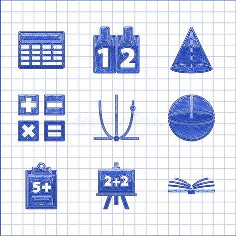 Set Chalkboard Open Book And Xyz Coordinate System Icon Stock Vector