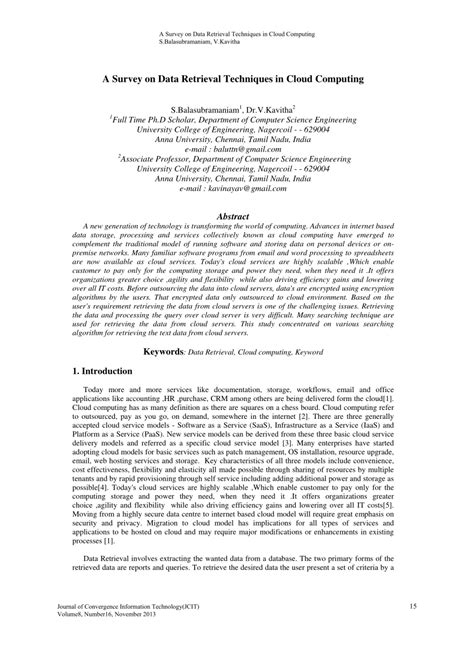 Pdf A Survey On Data Retrieval Techniques In Cloud Computing