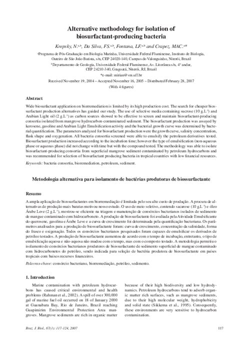 Pdf Alternative Methodology For Isolation Of Biosurfactant Producing