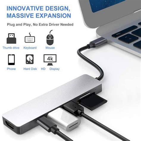 Multiport 6 In1 USB Type C HUB Adapter Profftech Lightweight Portable Space Tanpa Kabel Bisa