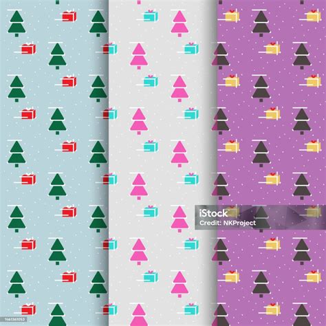 벡터 완벽 한 크리스마스와 새해 패턴입니다 선물과 크리스마스 트리가 있는 그림 직물 및 선물 포장 종이 디자인의 배경 개체 그룹에 대한 스톡 벡터 아트 및 기타 이미지