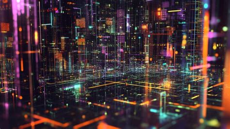 Futuristic Digital Abstract Visualization With Colorful Neon Lights And Patterns In 3d Space