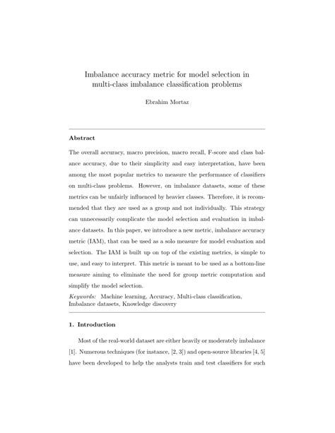 Pdf Imbalance Accuracy Metric For Model Selection In Multi Class