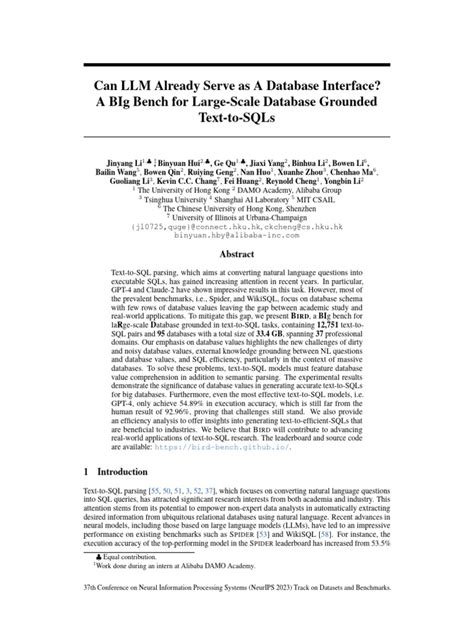 Can Llm Already Serve As A Database Interface A Big Bench For Large