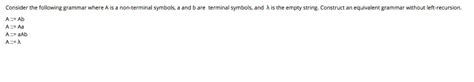 Solved Consider The Following Grammar Where A Is A Non Terminal Symbol