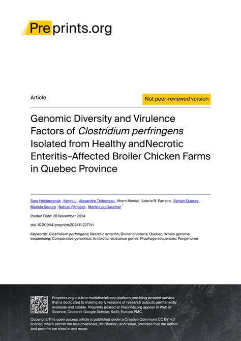 Pdf Genomic Diversity And Virulence Factors Of Clostridium Perfringens Isolated From Healthy