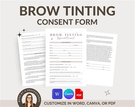 Brow Tint Consent Form For Estheticians Customizable Digital Forms On Word Canva Or Pdf For