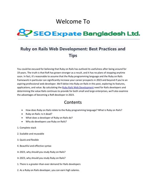 ppt ruby on rails web development best practices and tips powerpoint