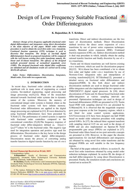 Pdf Design Of Low Frequency Suitable Fractional Order Differintegrators