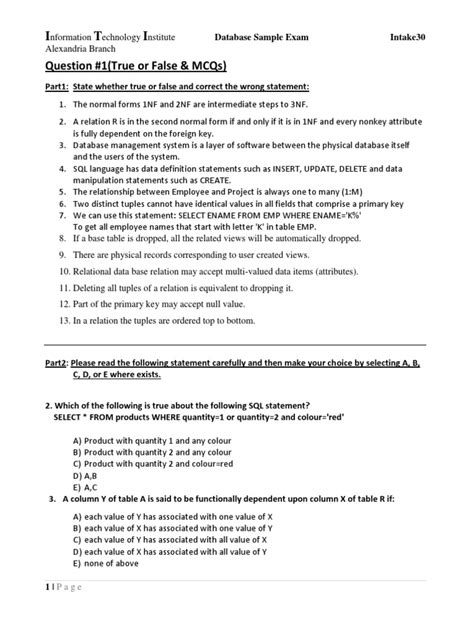 db sample exam intake30 pdf databases sql