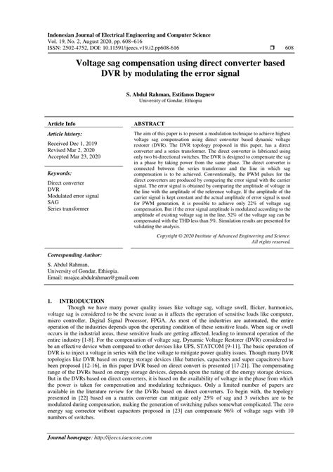 pdf voltage sag compensation using direct converter based dvr by