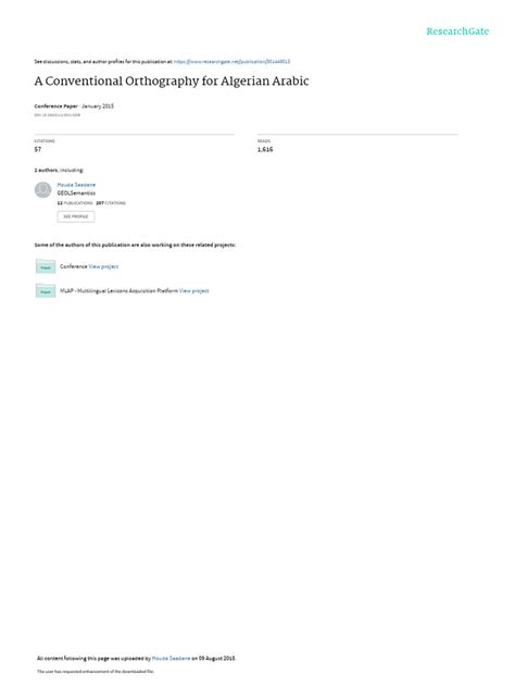 A Conventional Orthography For Algerian Arabic Pdf