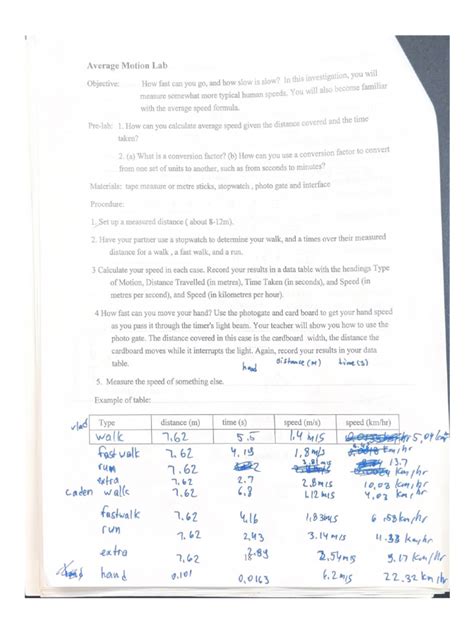 Average Motion Lab Pdf