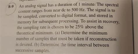Solved An Analog Signal Has A Duration Of 1 Minute The