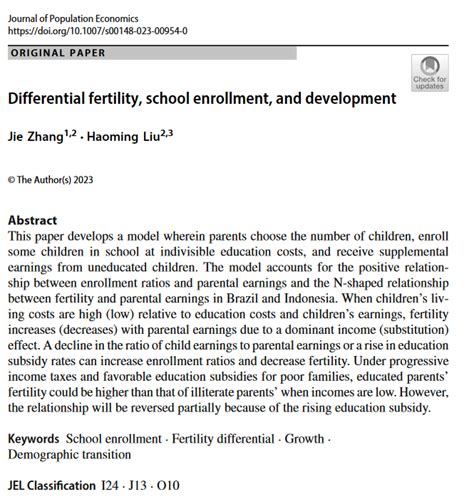 Differential Fertility School Enrollment And Development A New Paper