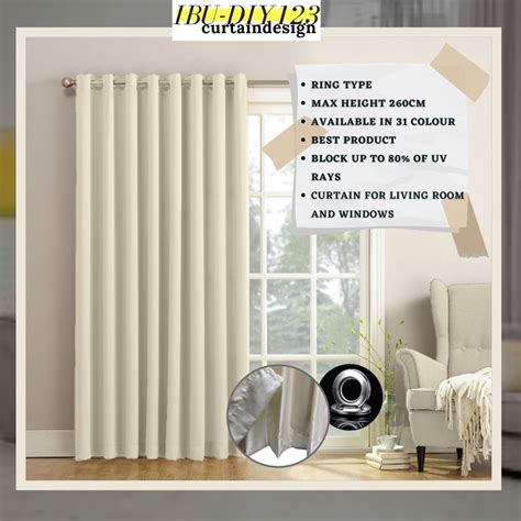 A15 Ready Made Curtain Siap Jahit Langsir Langsir Raya Kain Tebal Pintu Tingkap Jenis Ring