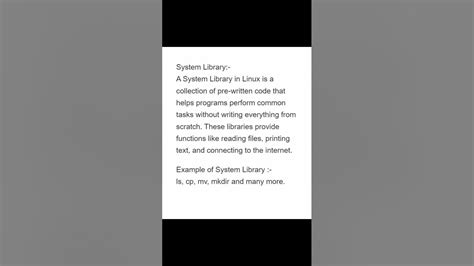 What Is System Library In Linux Linux Linuxforbeginners Learnlinux Linuxtutorial Devops