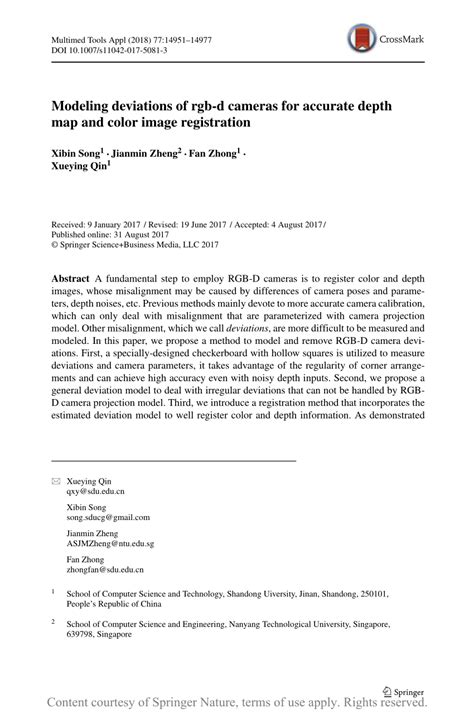 Modeling Deviations Of Rgb D Cameras For Accurate Depth Map And Color Image Registration