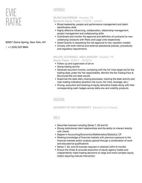 Equity Trader Resume Samples Velvet Jobs