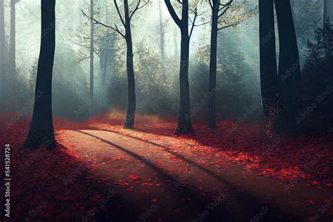 Colorful Very Beautiful Fall Forest At Night With An Epic Fall Foliage
