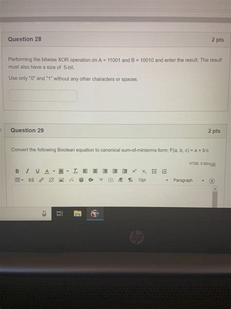 solved question 28 2 pts performing the bitwise xor