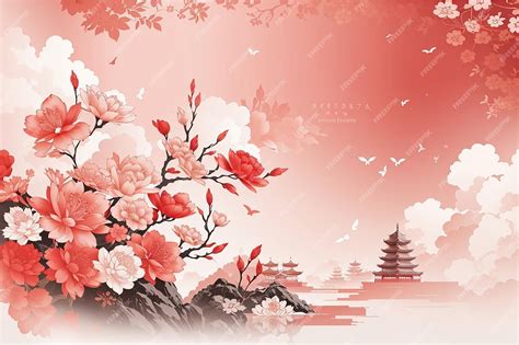 Premium Photo Chinese Style Light Red Blush Ink Effect Ppt Background Template