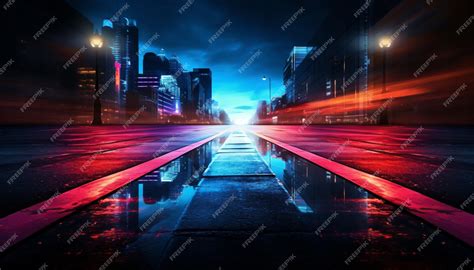 Premium Ai Image Dark Street Reflection Of Neon Light On Wet Asphalt