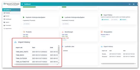 Dashboard Overview Import Shop