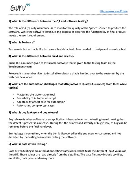 Qa Interview Questions Answers 1 What Is The Difference Between The Qa And Software Testing