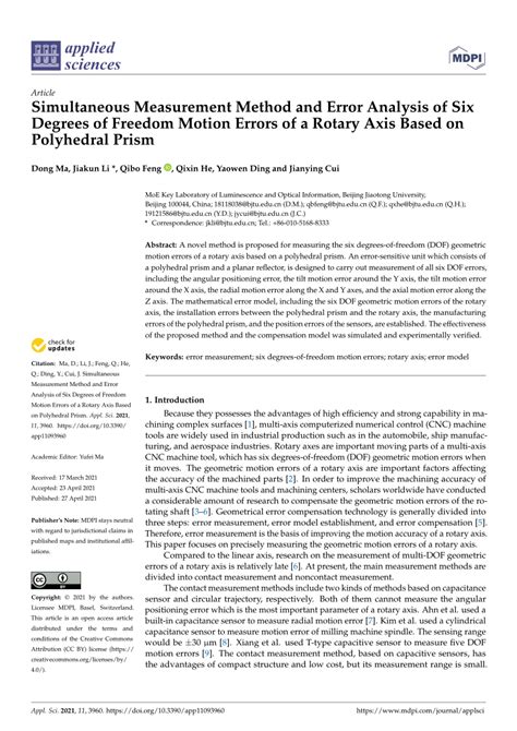 Pdf Simultaneous Measurement Method And Error Analysis Of Six Degrees Of Freedom Motion Errors