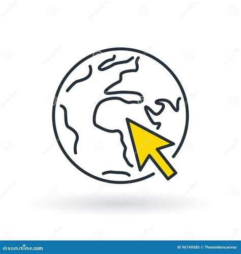 Simple Planet Icon With Yellow Arrow Sign Stock Vector Illustration Of Continent Illustration