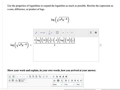 solved use the properties of logarithms to expand the
