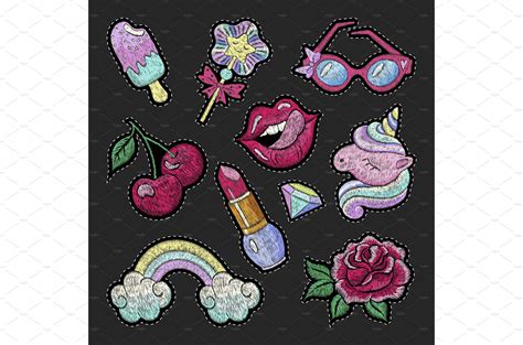 Girly Patches Fashion 80s Patch Background Graphics ~ Creative Market