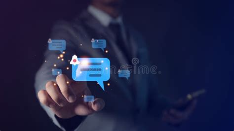 Smartphone User With Notification Bell Icon On Virtual Screen Notification Concept Push