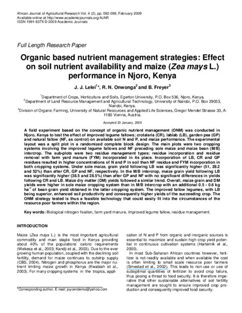 Pdf The Effect Of Organic Based Nutrient Management Strategies On
