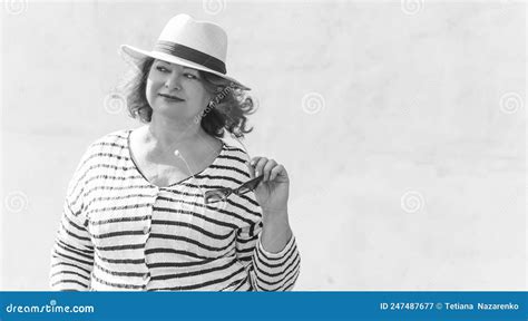 Plus Size Lady In Fashionable Style Woman`s Clothes Xl Stock Image