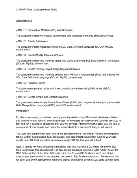 Copy Of C 170 PA Task List September 2021 Competencies 4018 1 Conceptual Models To