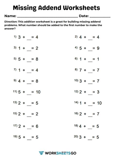 Missing Addend Worksheets Worksheetsgo
