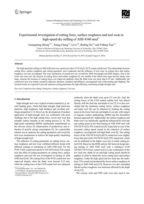 Pdf Experimental Investigation Of Cutting Force Surface Roughness And Tool Wear In High Speed