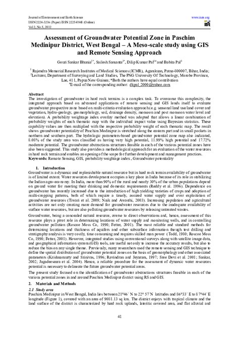 Pdf Assessment Of Groundwater Potential Zone In Paschim Medinipur District West Bengal A Meso