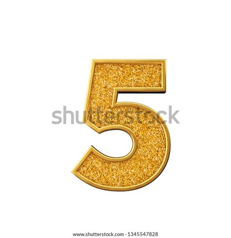 Gold Glitter Number 5 Shiny Sparkling Golden Number 3d Rendering Over