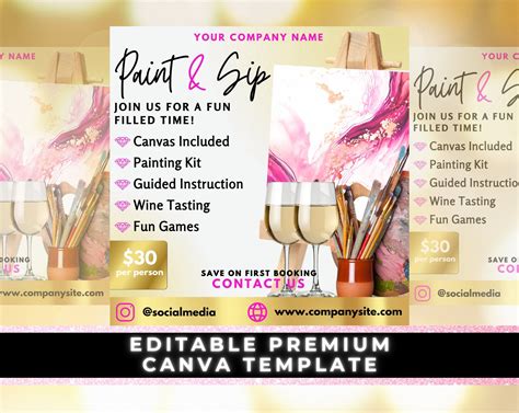 Sip And Paint Flyer Sip And Paint Invite Canva Template Sip And Shop
