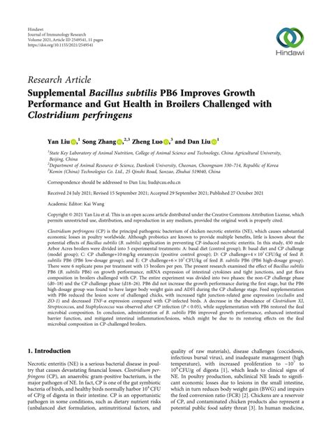 Pdf Supplemental Bacillus Subtilis Pb6 Improves Growth Performance And Gut Health In Broilers