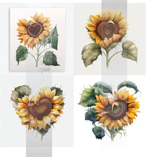 Sunflower Svg Heart Svg Clipart Flower Svg Digital Download Commercial
